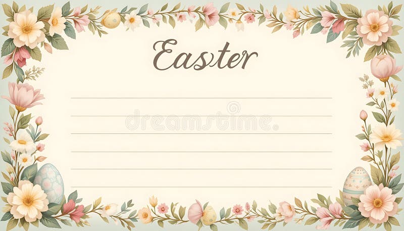 Easter Greeting Card Template with Pastel Flowers and Eggs Design Stock Illustration ...