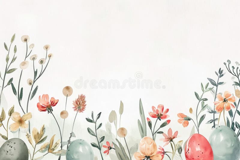 Floral Easter Greetings: Watercolor Eggs and Flowers Horizontal Banner ...