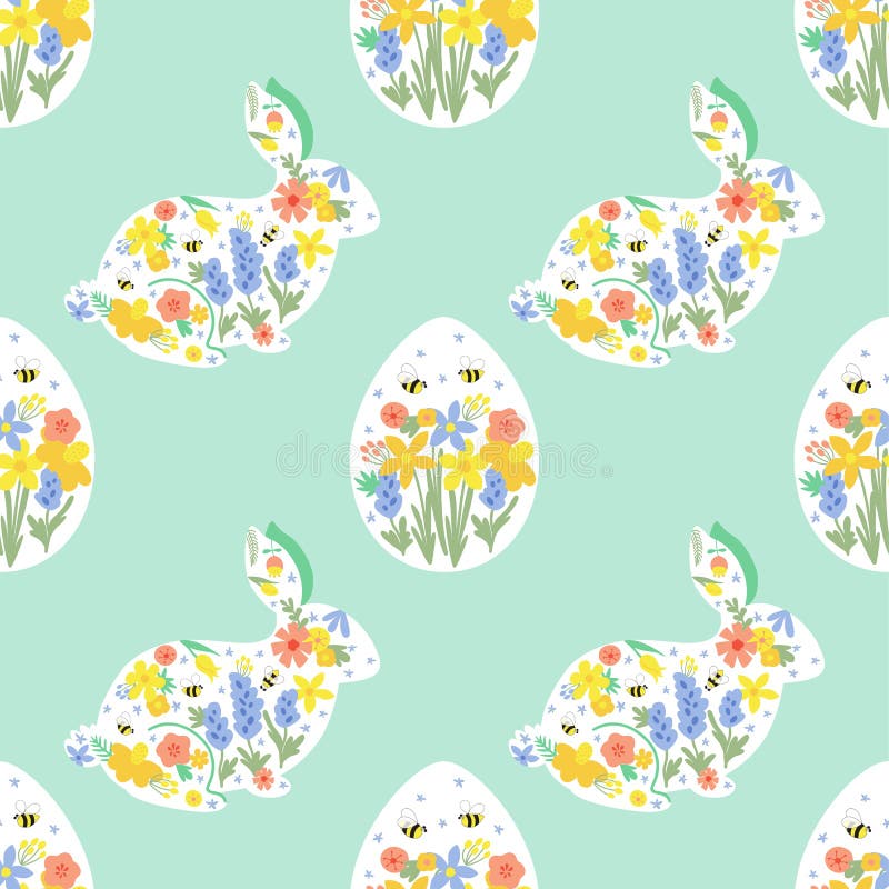 Floral Easter Bunny. Cute Floral Rabbit. Hello Spring Rabbit Happy ...