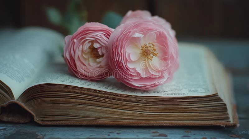 Floral Elegance Resting on an Open Book Stock Image - Image of design ...