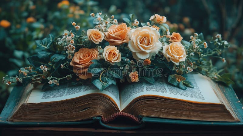 Floral Elegance Resting on an Open Book Stock Image - Image of ...