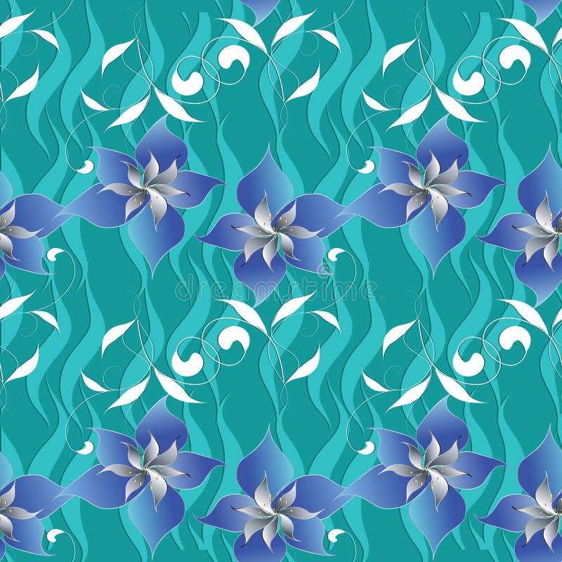 Floral Elegance Seamless Pattern. Vector Turquoise Striped Flowers ...