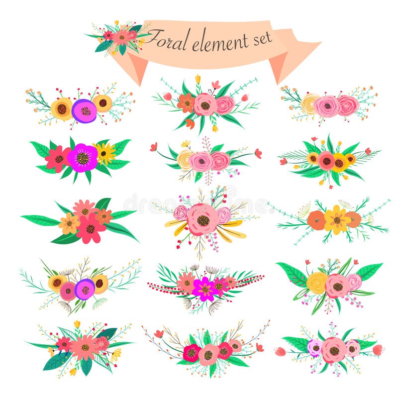 Floral Element Set. Vector Decorative Flower and Leaf Stock Vector ...