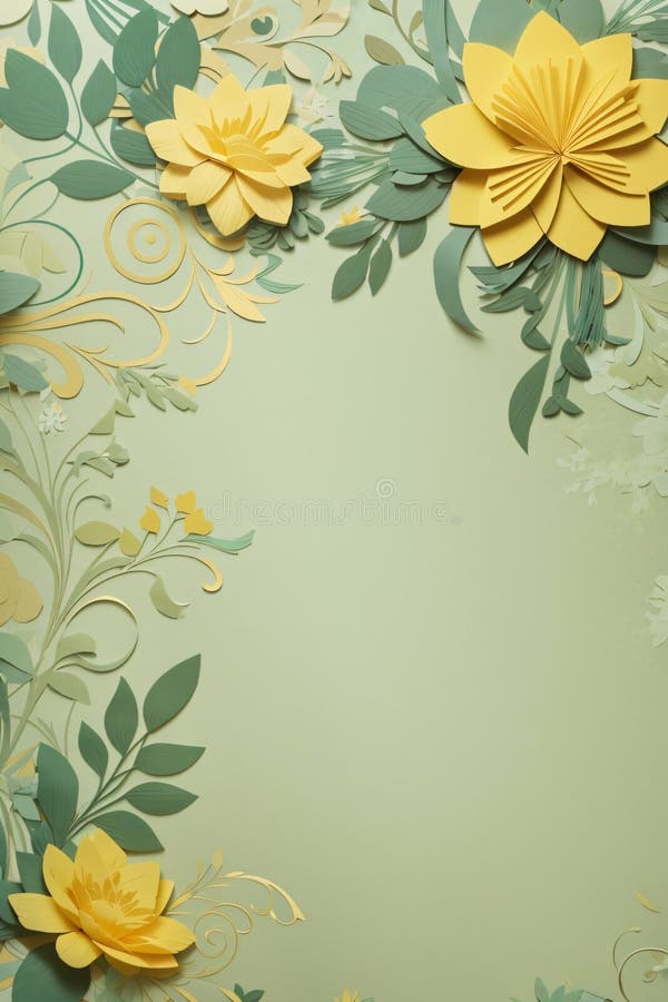 Floral Elements on a Basic Green Paper Texture Background. Stock ...