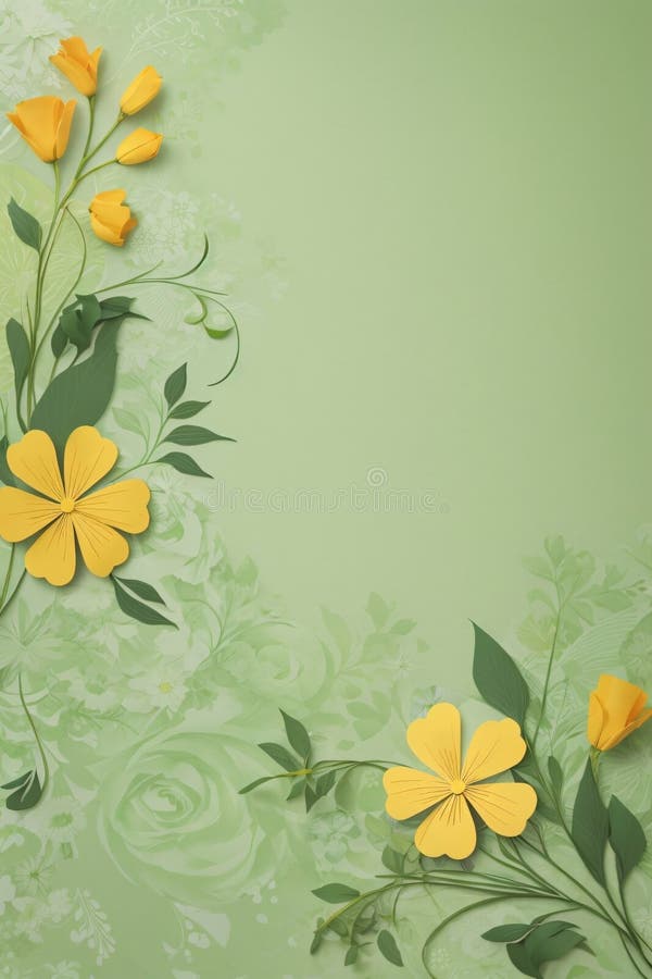 Floral Elements on a Basic Green Paper Texture Background. Stock ...