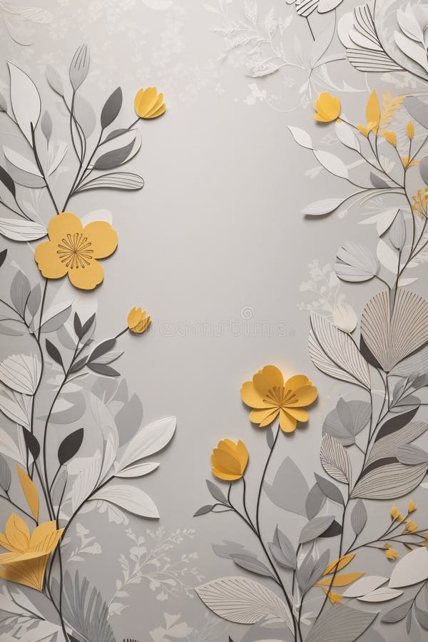 Floral Elements on a Basic Grey Paper Texture Background Stock ...