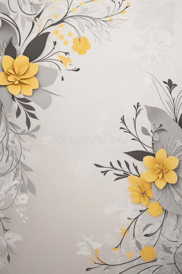 Floral Elements on a Basic Grey Paper Texture Background Stock ...