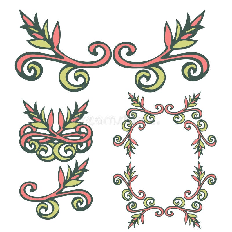 Set of Hand Drawn Curly Doodle Floral Design Elements Stock Vector ...