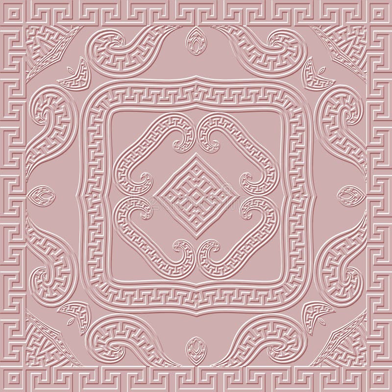 Floral Embossed 3d Greek Seamless Pattern. Vector Textured Pink ...