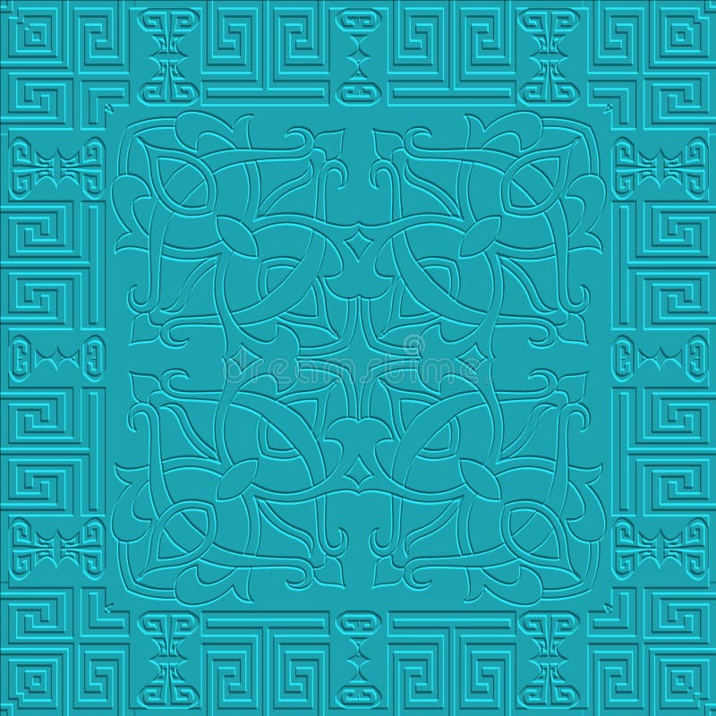 Floral Embossed 3d Seamless Pattern. Greek Textured Light Blue ...