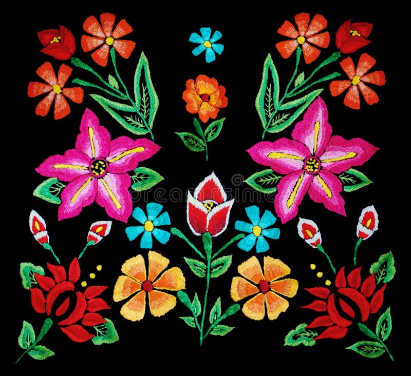 Floral embroidery on black stock image. Image of ornate - 41240205
