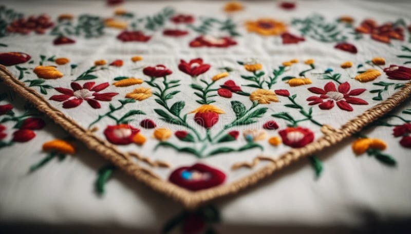 Colorful Embroidery on White Fabric Stock Illustration - Illustration ...