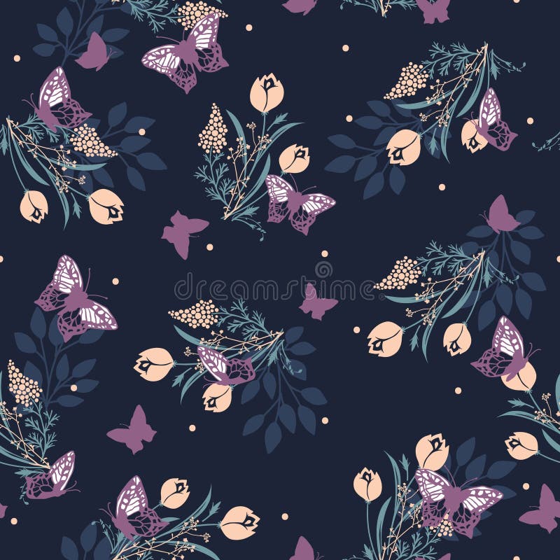Floral Enchanted Garden Beauty Vector Seamless Pattern Stock Vector ...