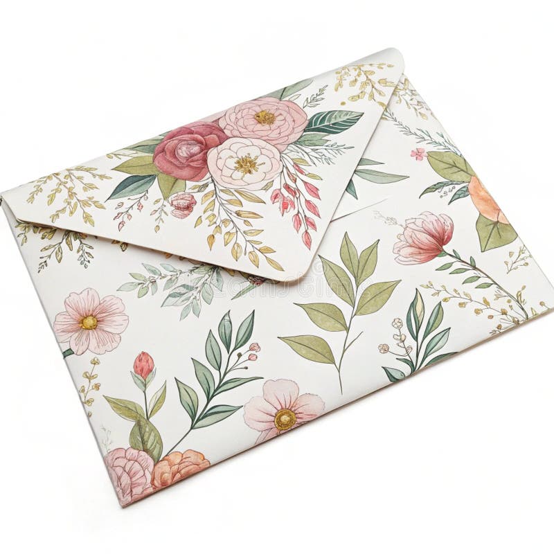 Floral Envelope Isolated on White Background Stock Illustration ...