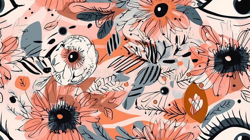Floral and Eye Pattern, Playful and Surreal, Decorative Textile Design ...