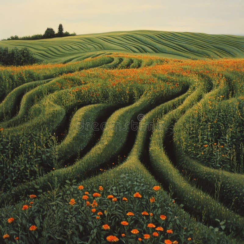 Floral Fields Landscape Design Stock Illustration - Illustration of ...