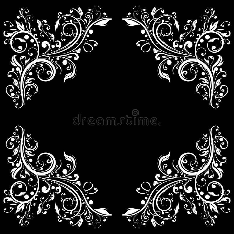 Floral Filigree Frame. Decorative Design Element on Black Background ...