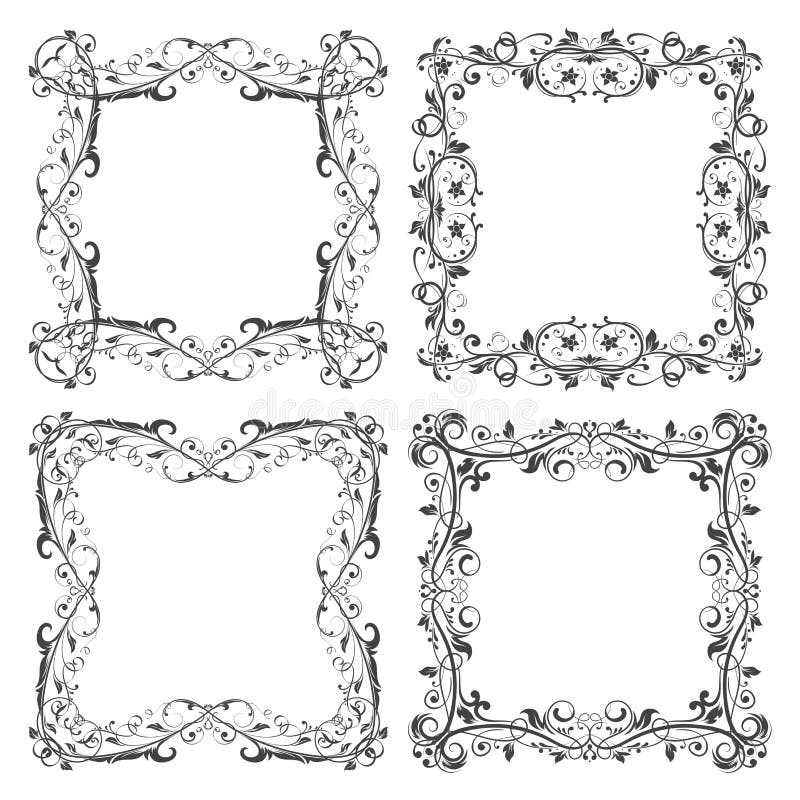 Floral Filigree Frames Set. Decorative Square Design Elements Stock ...