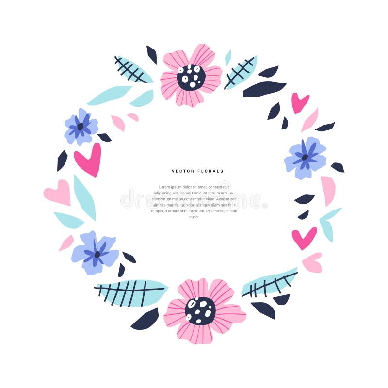 Floral Text Circle Frame Hand Drawn Color Template Stock Vector ...