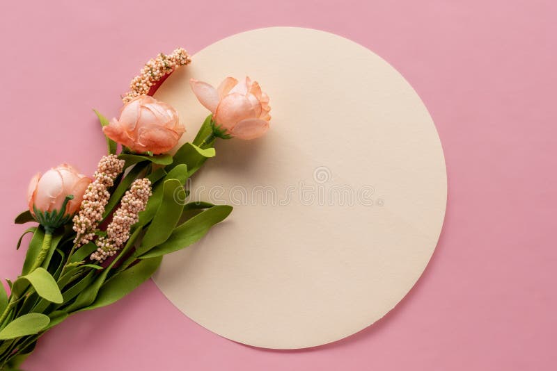 Floral Flat Lay with Round Space for Copy Stock Image - Image of ...