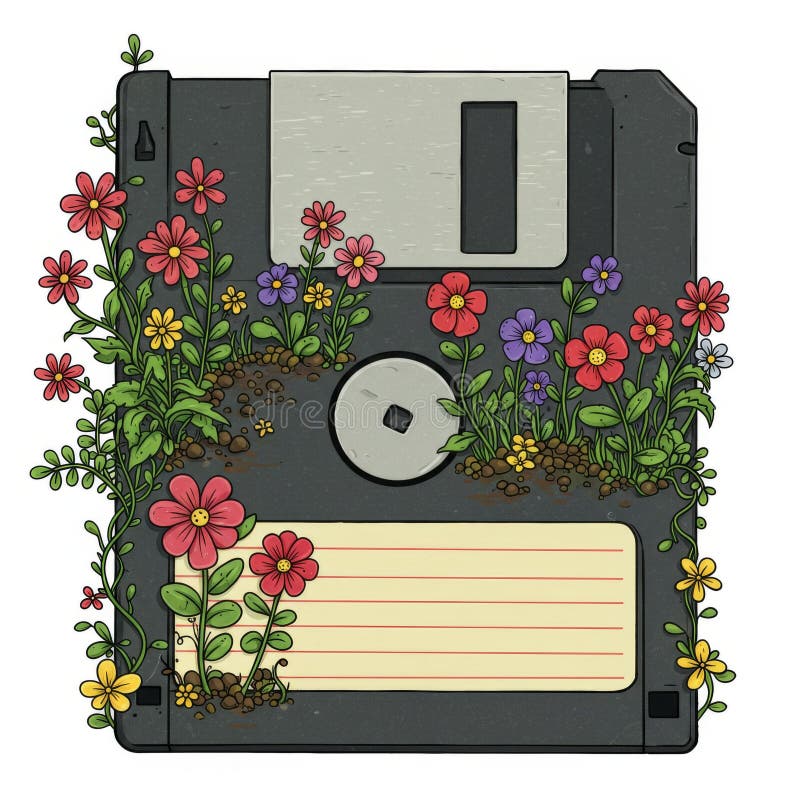 Floral Floppy Disk Pixel Art Illustration Stock Illustration ...