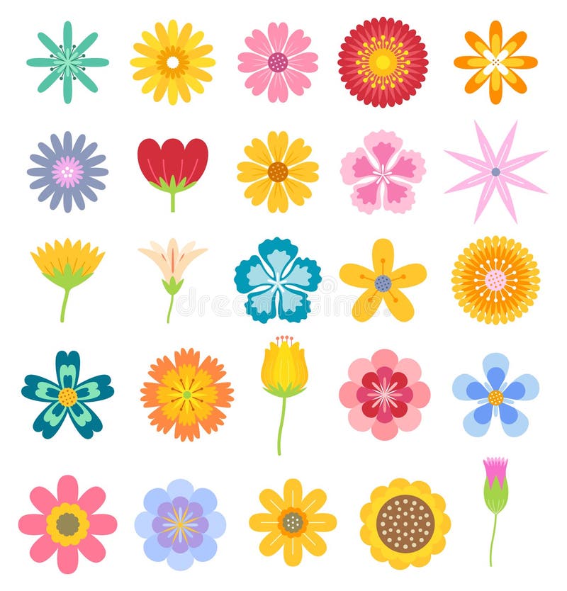 Floral Flower Elements Colorful Set Stock Vector - Illustration of ...