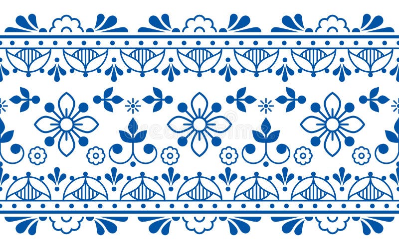Scandinavian Folk Art Outline Vector Long Horizontal Oriented Seamless ...