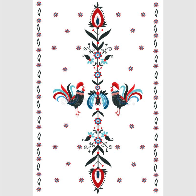 Traditional Polish Folk Art Pattern on Black - Wzory Lowickie ...