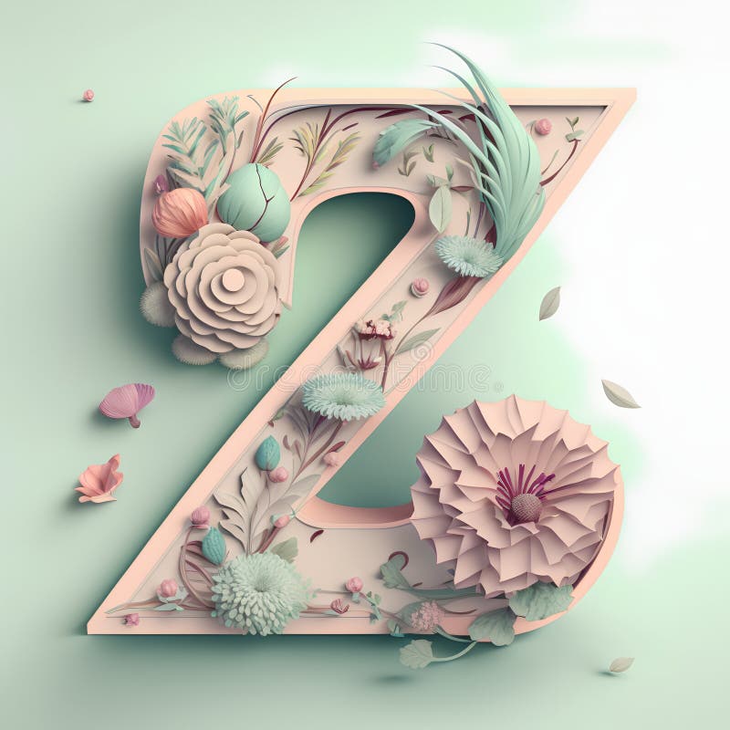 Floral Font. Letter Z. 3D Render, 3D Illustration Stock Illustration ...