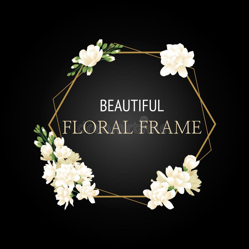 Floral Gold Frame Card Vector on Black Background Stock Vector ...