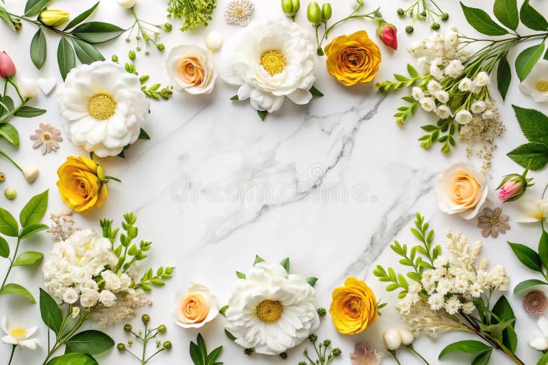 Floral Frame Arrangement on Marble Stock Illustration - Illustration of ...