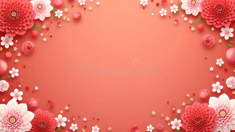 Floral Frame Background, Pink and Red Flowers, Spring Summer Concept ...