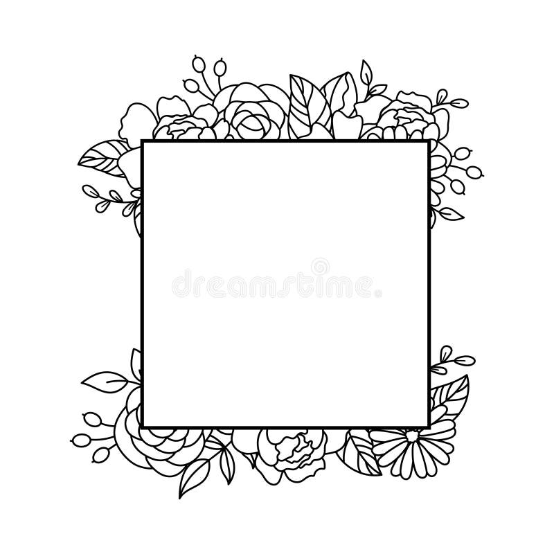 Floral Frame Border Doodle Vector. Square Frame with Flower Decoration ...