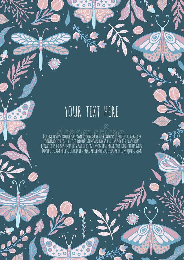 Floral Frame with Butterflies. Design for Packaging, Label and Greeting ...