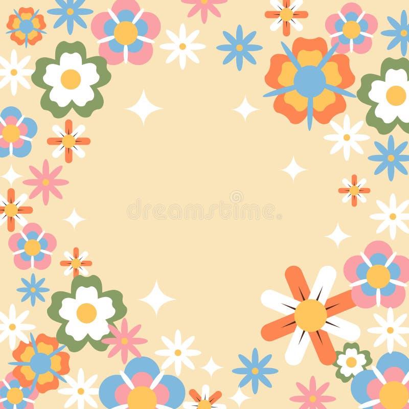 Floral Frame Card Template. Flowers on a Beige Background Stock Vector ...