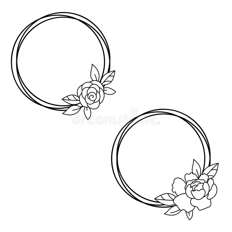 Floral Frame Circle Wreath Monogram. Simple Borders with Flowers ...