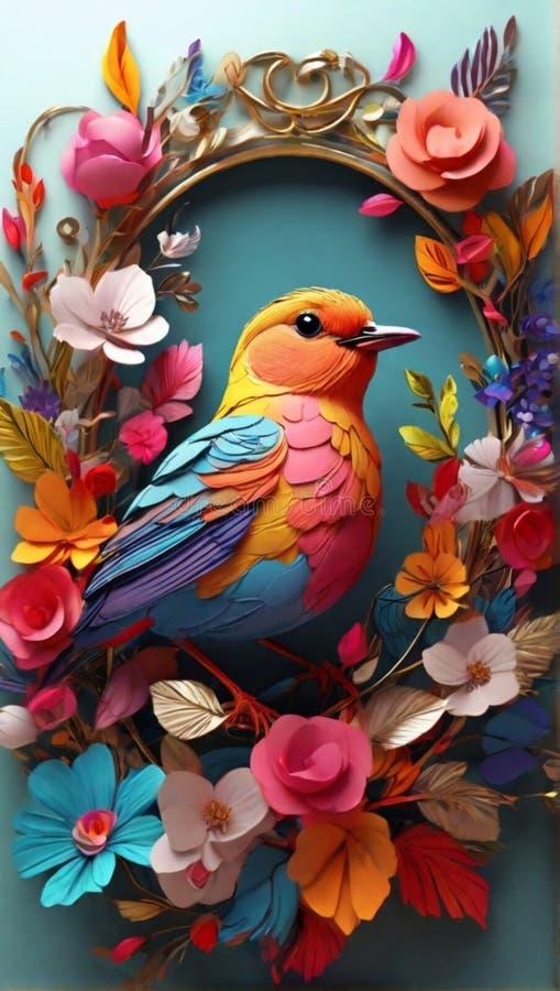 Floral Frame and Colorful Bird Design, Illustration Stock Illustration ...