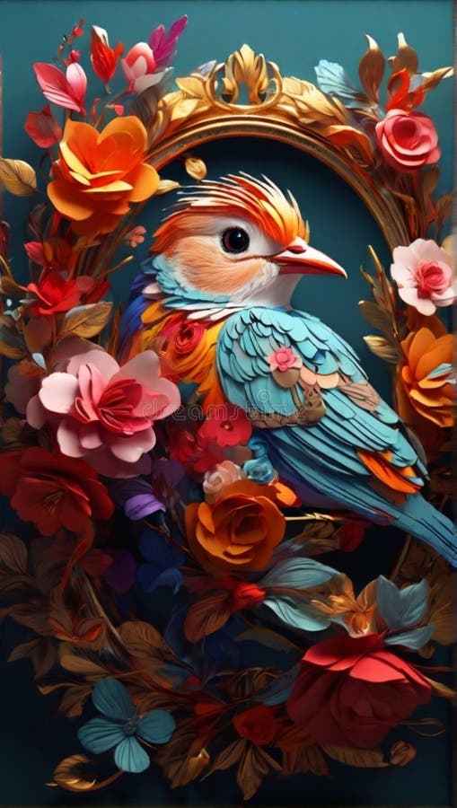 Floral Frame and Colorful Bird Design, Illustration Stock Illustration ...