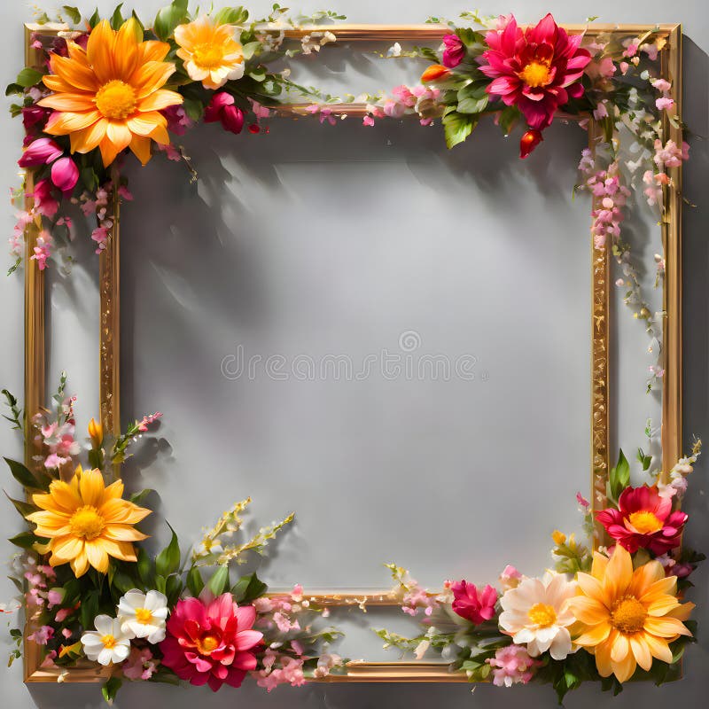Floral Frame, 3D Illustration, Flowers and Leaves Background, Stock ...