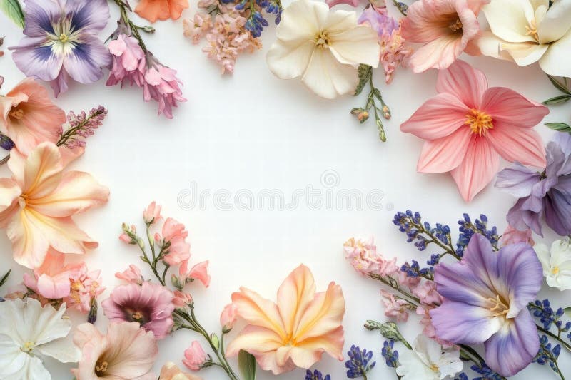 Floral Frame, Delicate Blooms on White Background Stock Illustration ...