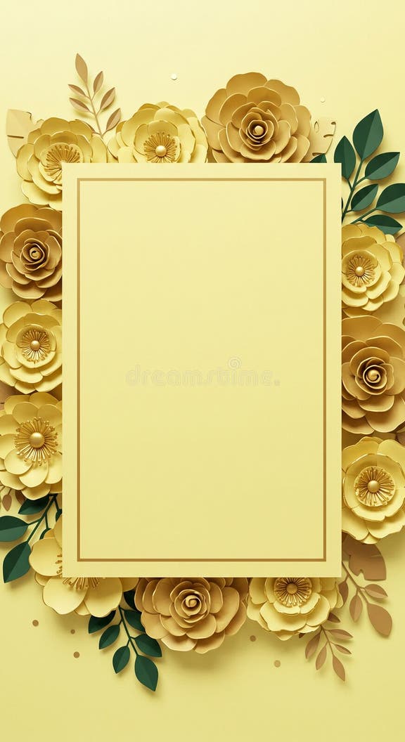 Floral Frame: a Delicate Yellow Backdrop Featuring Handcrafted Paper Flowers Elegantly Framing a ...