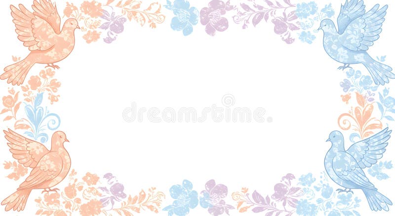 Floral Frame with Doves Illustration Elegant Decorative Pastel Design ...