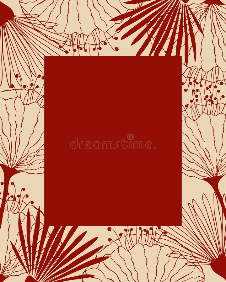Floral Frame. Elegant Red Floral Background with Hand Drawn Flowers ...