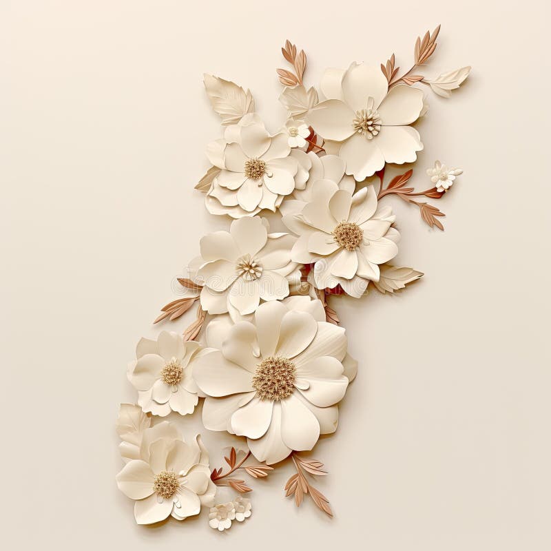 Floral Frame Element, Pale Beige Flowers on Beige Background Stock ...