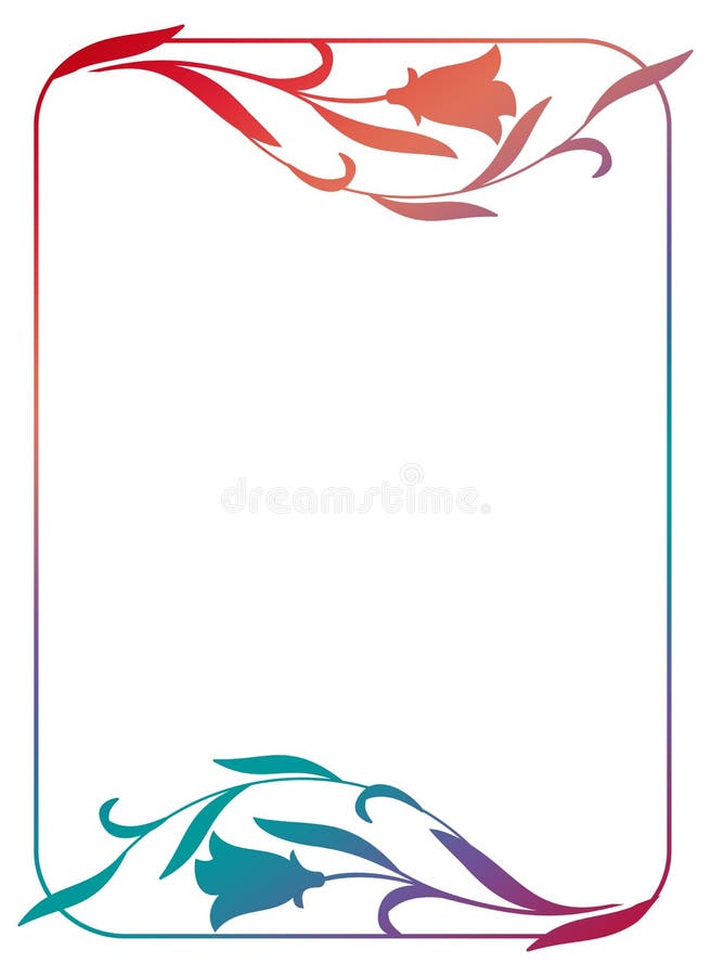 Floral Frame with Gradient Fill. Raster Clip Art Outline Drawing Stock ...