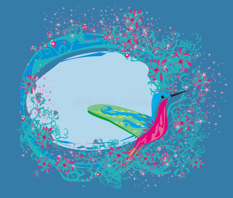Floral Frame with Hummingbird Stock Vector - Illustration of abstract ...