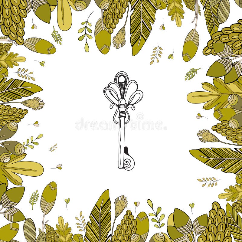 Floral frame and key stock vector. Illustration of retro - 77427725