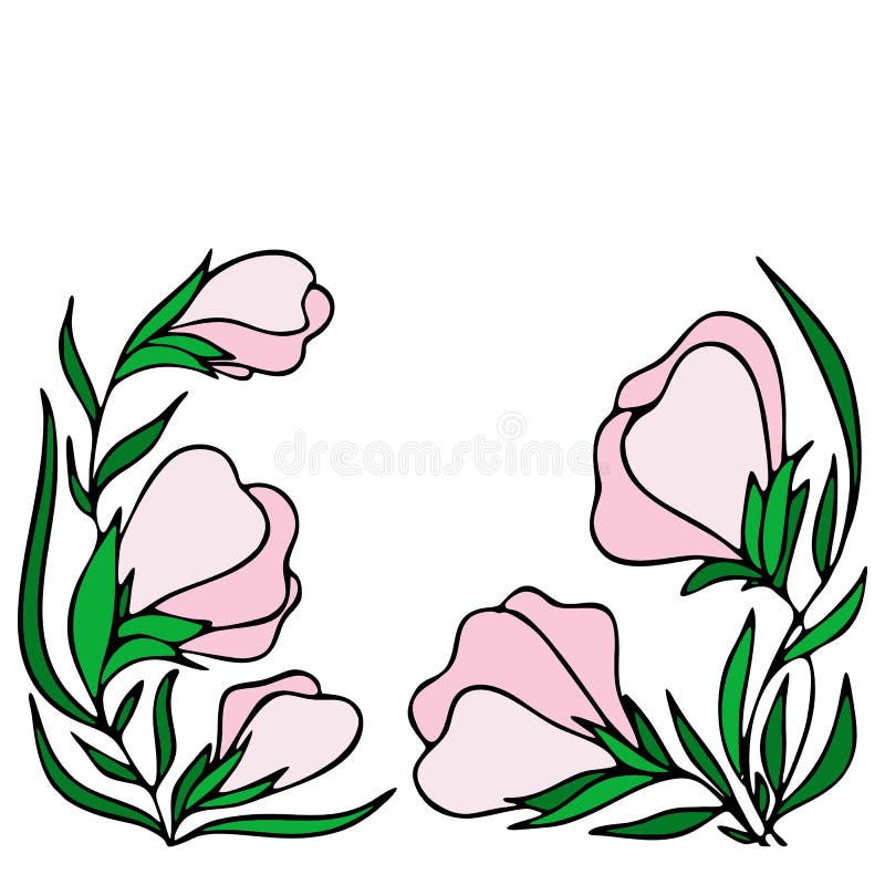 Floral Frame of Large Pink Flower Buds on a White Background, Border ...
