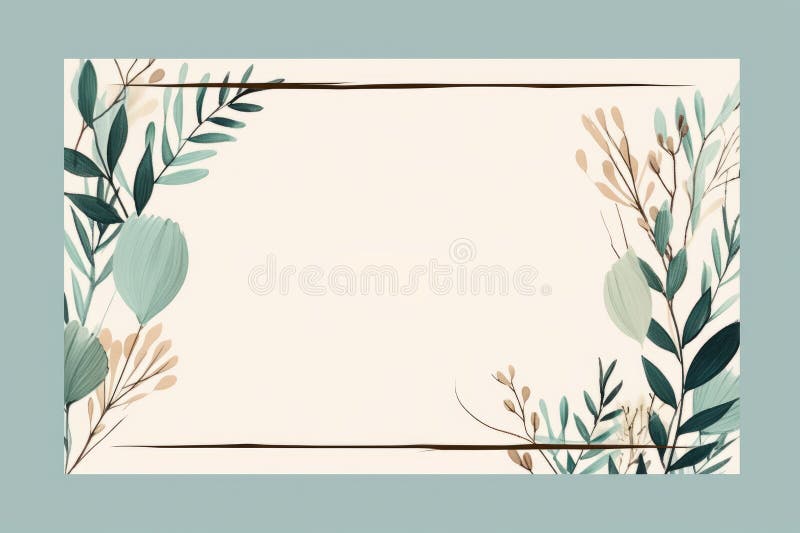 A Floral Frame with Leaves and Branches on a Light Blue Background ...