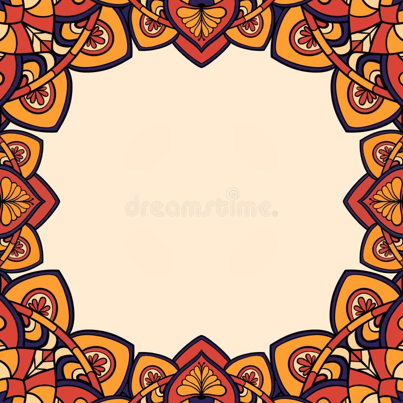 Floral Frame on Light Color Background, Border of Mandala Style with ...